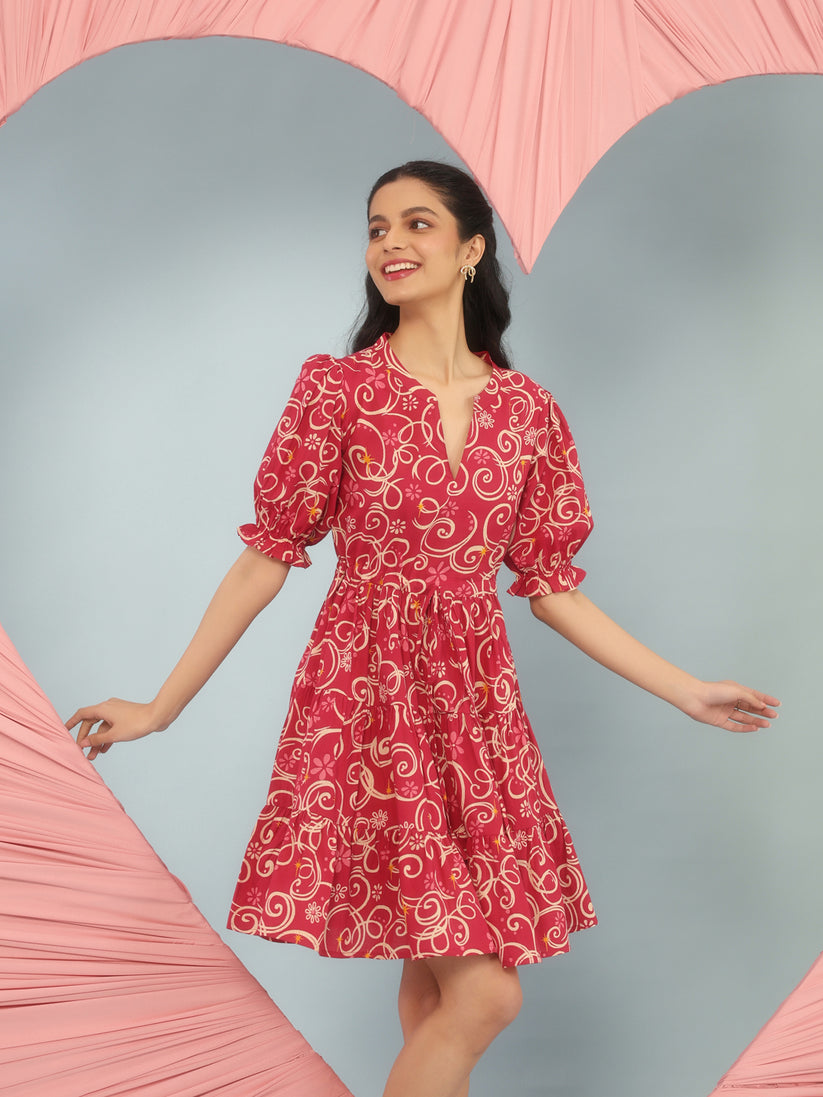Buy Women's Printed Puff Sleeve Short Dress Online in India | Anayna